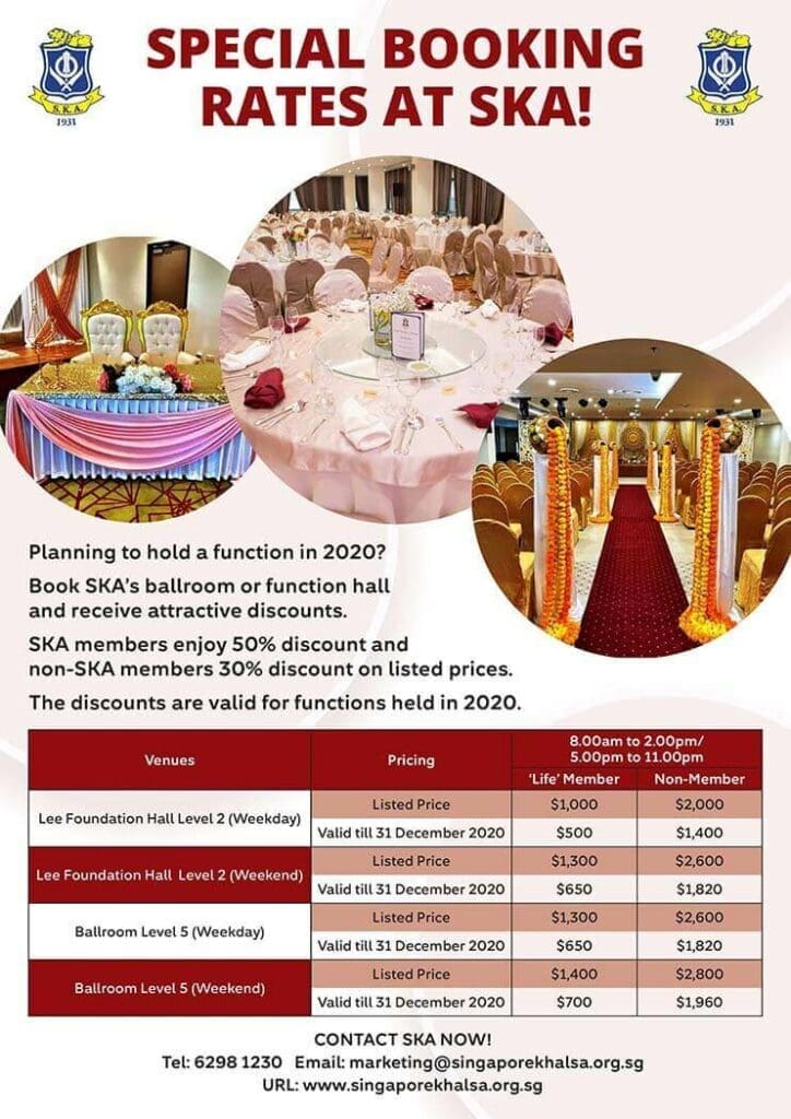 Special Booking Rates – 2020 - Singapore Khalsa Association